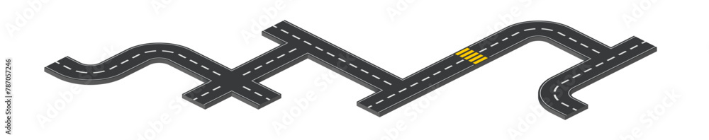 Isometric asphalt road with crosswalk and intersections isolated on ...