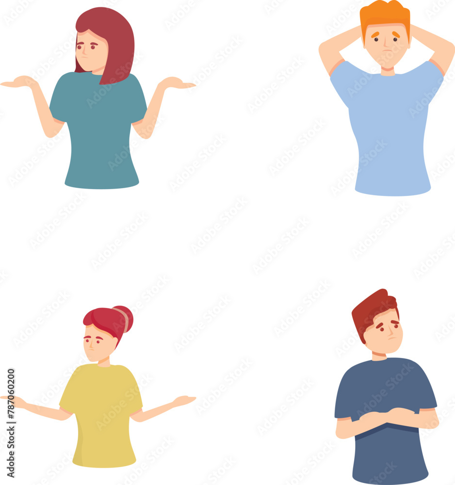 Ambiguous icons set cartoon vector. Confused character does not know ...