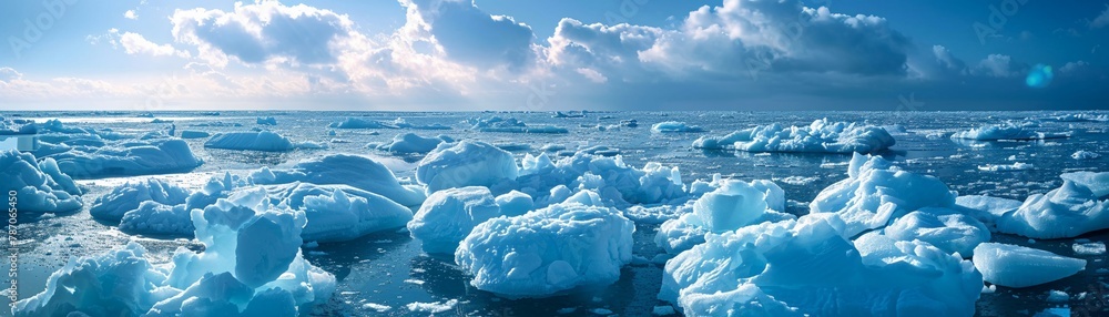 Arctic ice caps melting under the impact of global warming, with data ...