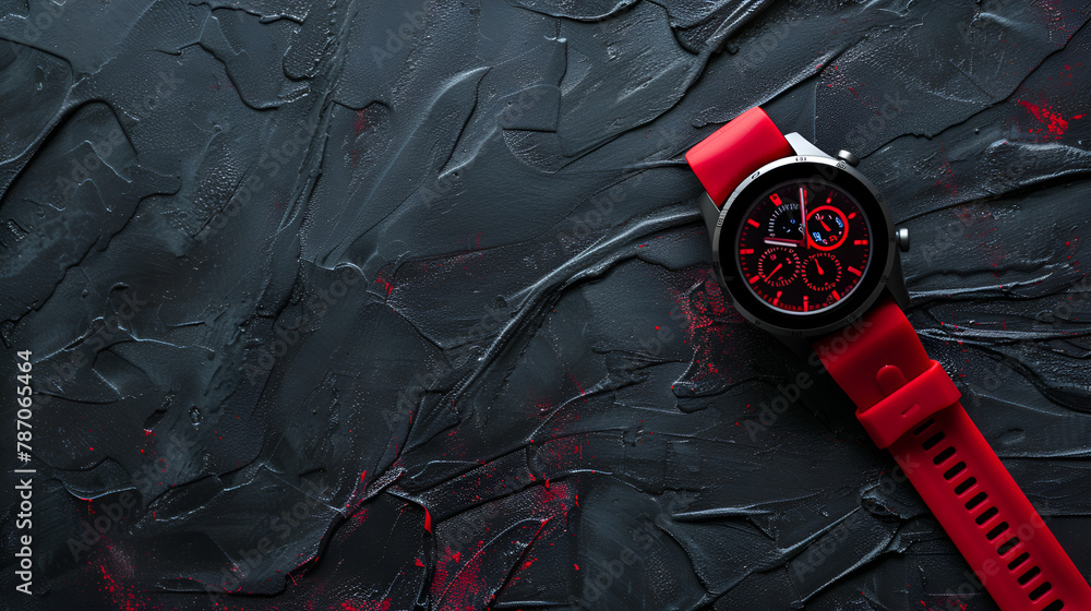 red wrist mens watch on a black background. Mens Accessories, Place for ...