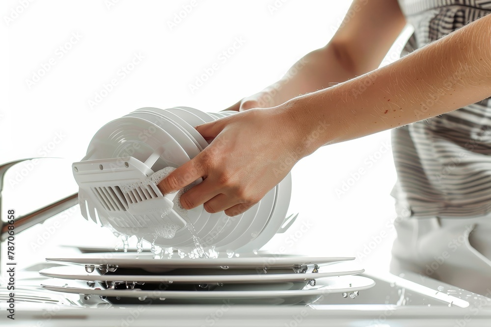 High quality image of washing dishes on white background for ...