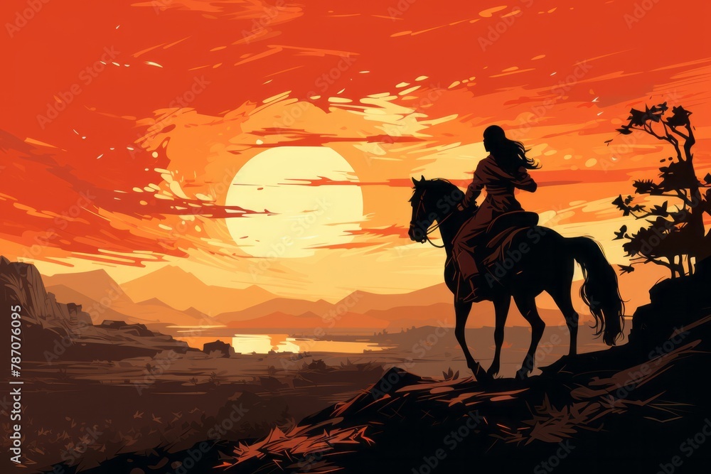 A painting depicting a noble lady elegantly riding sidesaddle on a ...