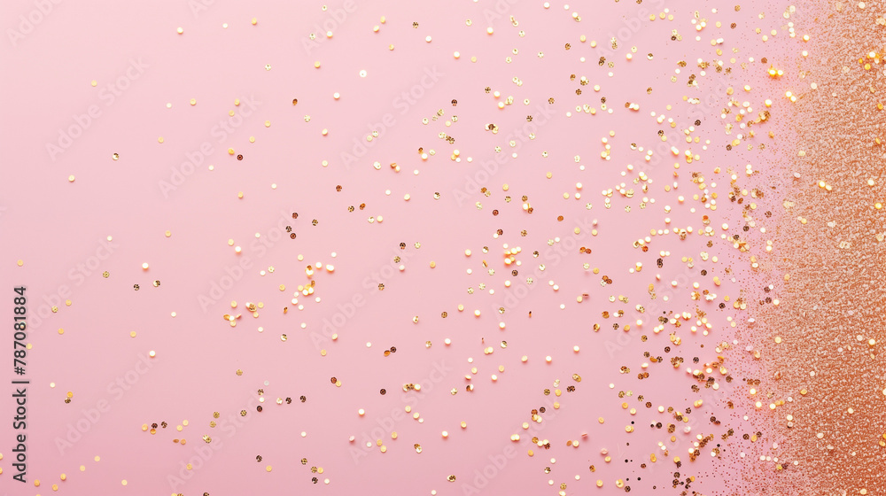 Sparkling gold glitter on a pastel pink background. Background for ...