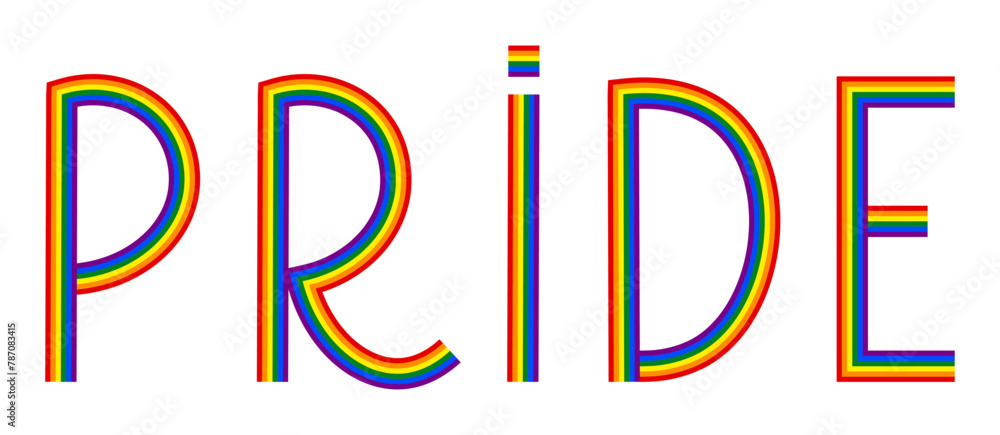 Handwritten text Pride consists of lines in rainbow colours isolated on ...