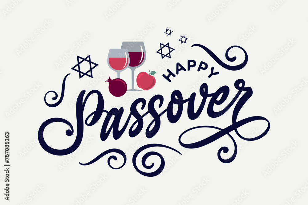 Passover card, graphic, icons, vector illustration for Happy Passover ...
