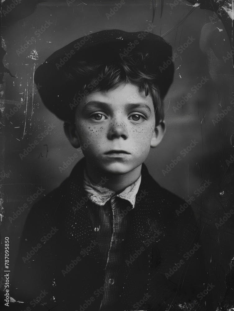 Vintage Boy Portrait, Black and White, Classic Style, Textured Backdrop ...
