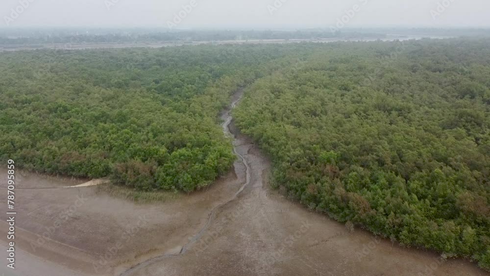 Aerial view of the Sundarbans in rural India, the Ganges river delta ...