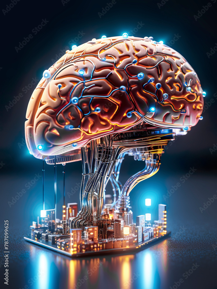 Artificial Intelligence Brain. human brain on technology background ...