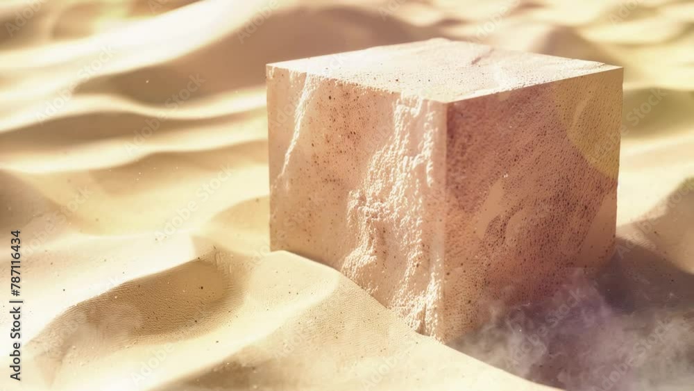 realistic render of a cubic shape with sand material. sensory kids play ...