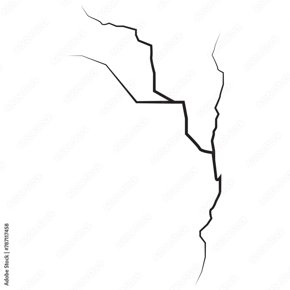 Ground split fracture line. Wall crack black silhouettes, earthquake ...