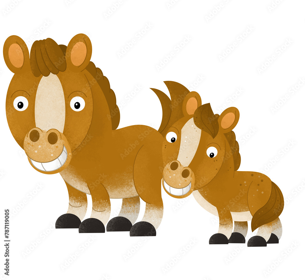 cartoon scene with horse stallion pony with child farm animals isolated ...