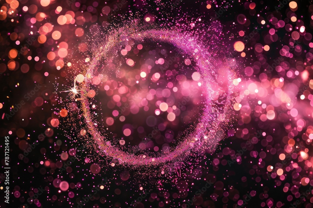 Pink glitter circle of light shine sparkles and pink spark particles in ...