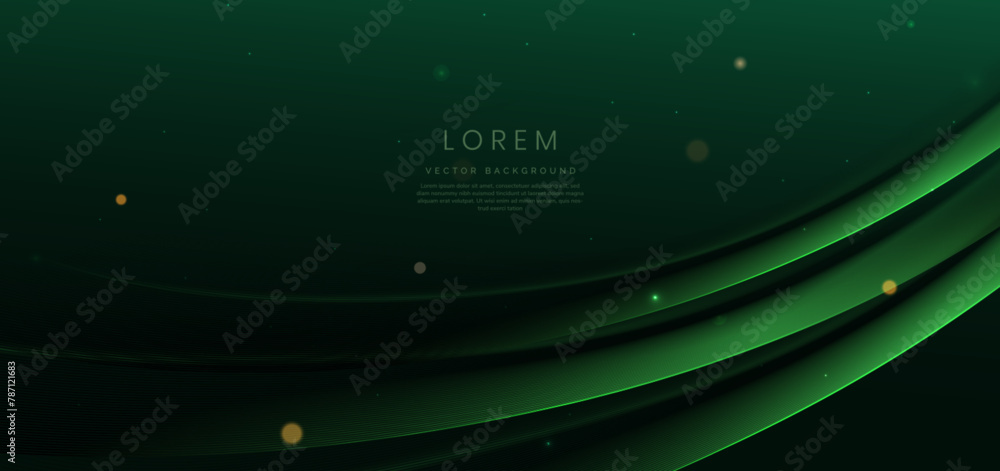 Luxury green background with curved glowing green lines lighting effect ...