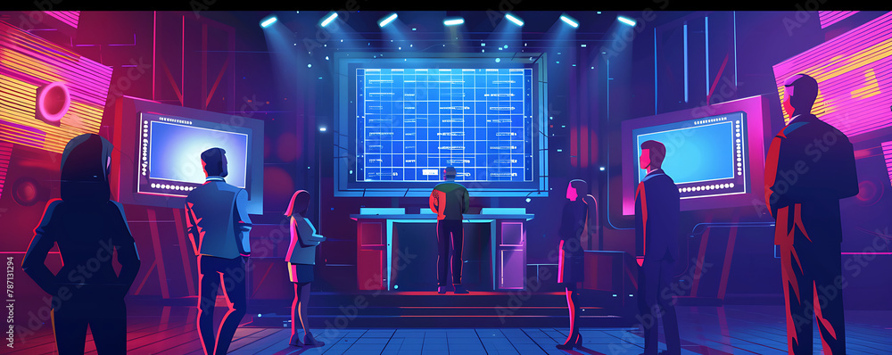 Television quiz show Contest game in studio with stage background ...