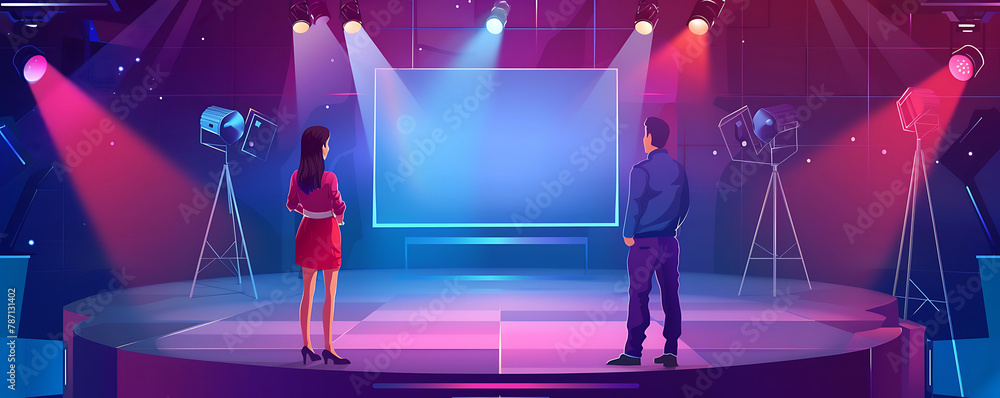 Television quiz show Contest game in studio with stage background ...