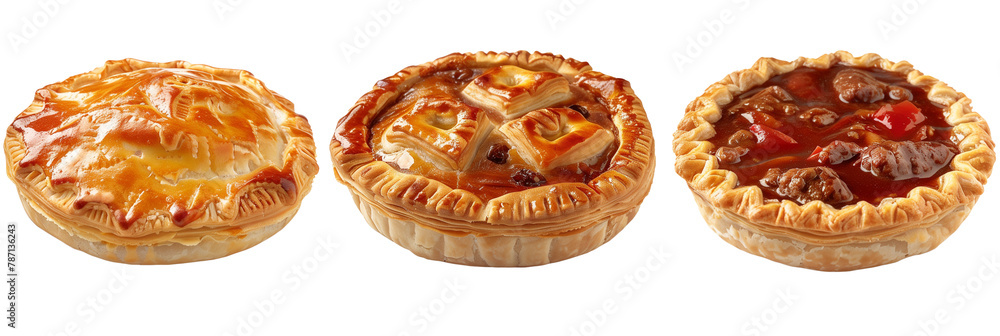 3 different artisanal meat pies, each with a unique filling from savory ...