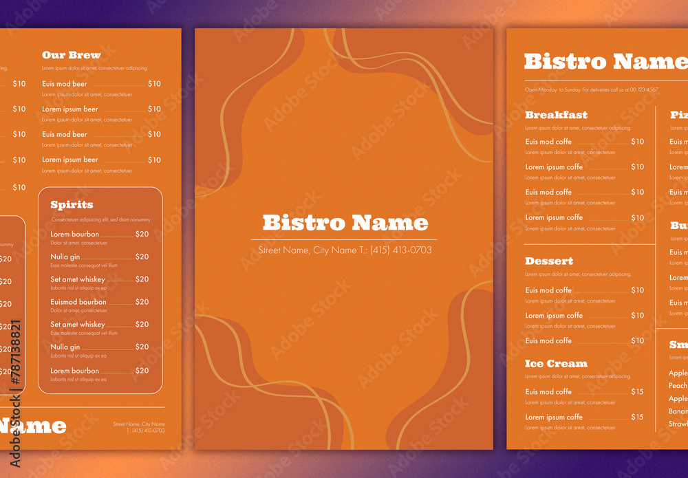Menu Layout with Orange Accents Stock Template | Adobe Stock