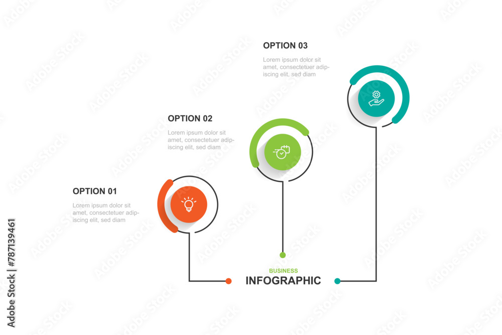 Design template infographic vector element with 3 step line connected ...