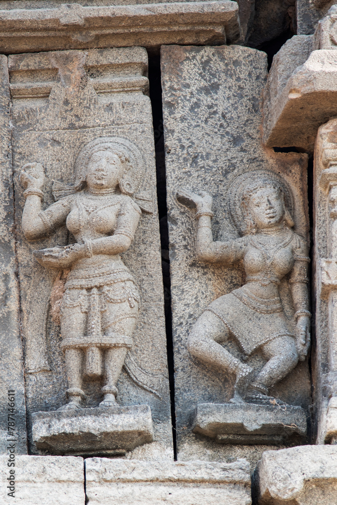 Sculptures or carvings of Ramayana on the outer wall of Lord Vishnu ...