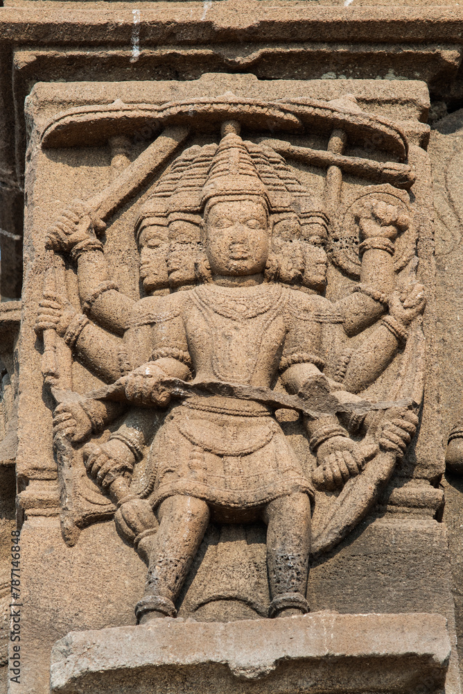 Sculptures or carvings of Ramayana on the outer wall of Lord Vishnu ...