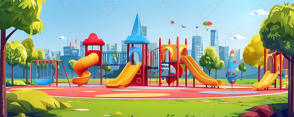 Children Slide and climb outdoor Playground park in kindergarten city ...