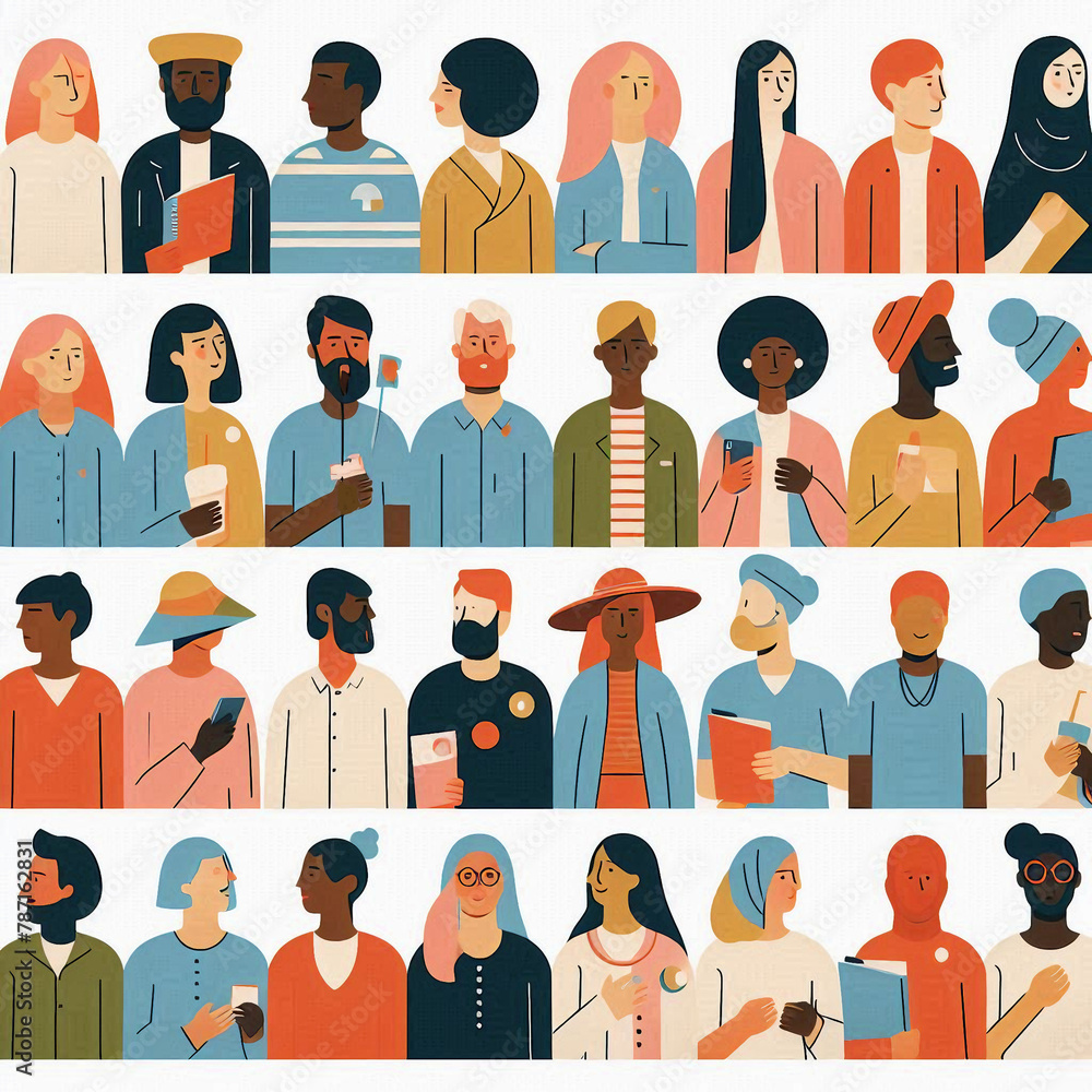 a diverse range of people from various ethnic backgrounds, The style is ...