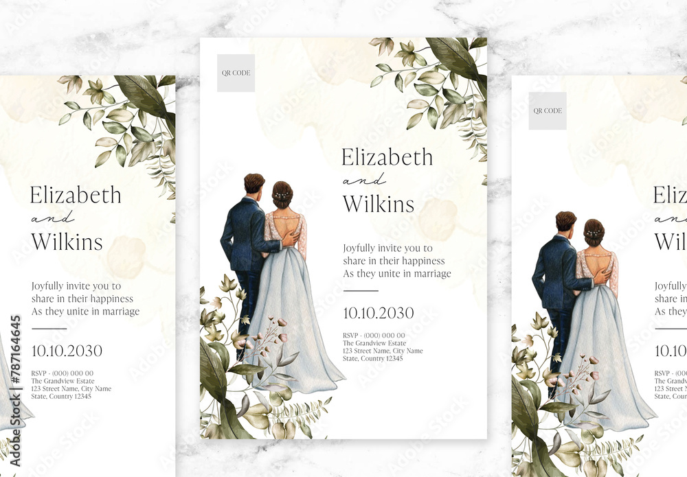 Black and Cream Wedding Invitation Stock Template | Adobe Stock