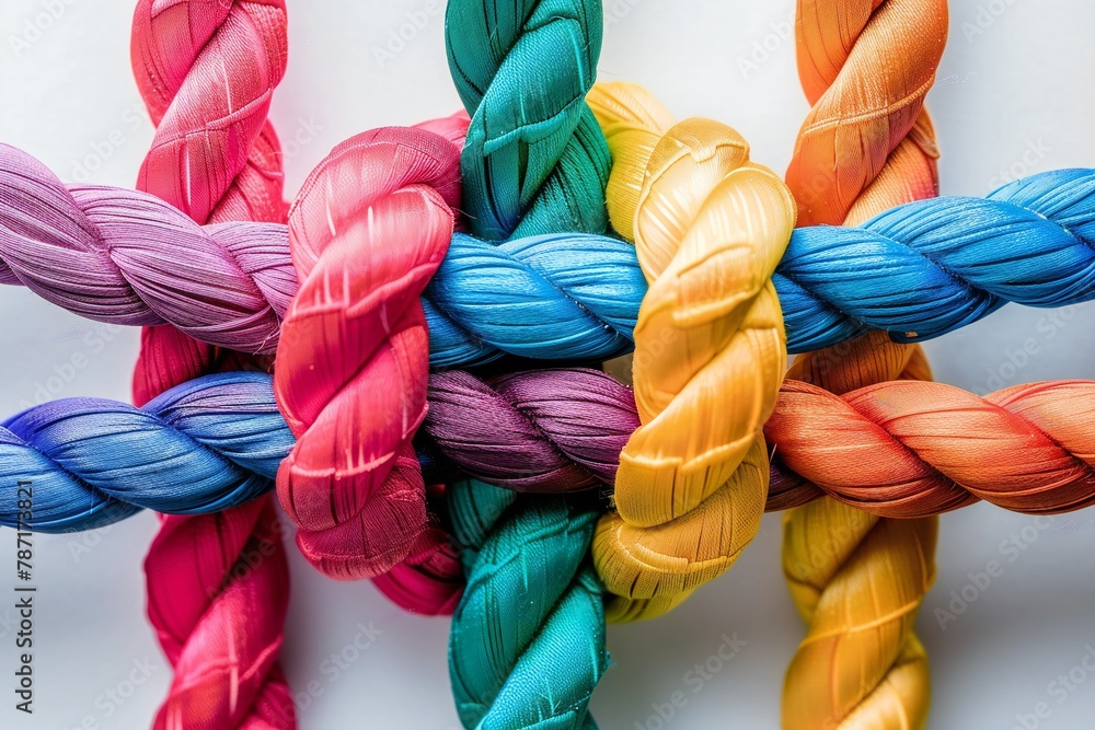 Team rope diverse strength connect partnership together teamwork unity ...