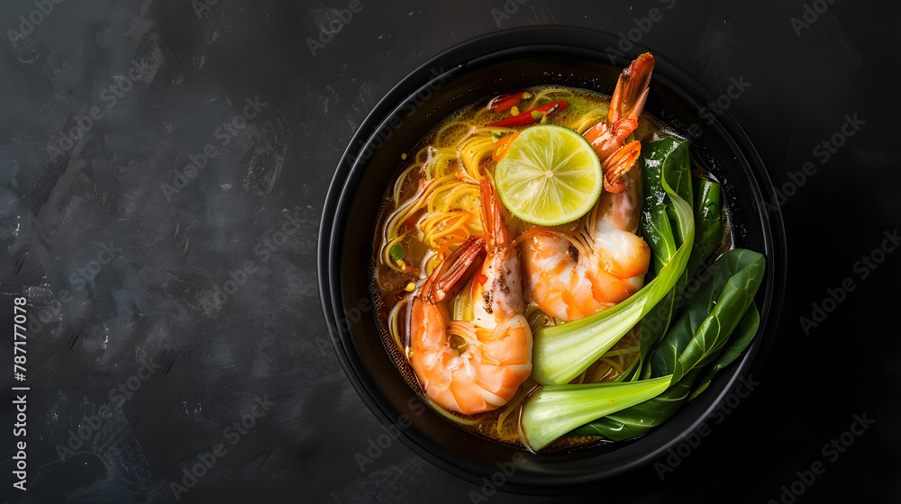 Laksa Shrimp bowl glass noodle dish top view copy space Asian Malaysian ...