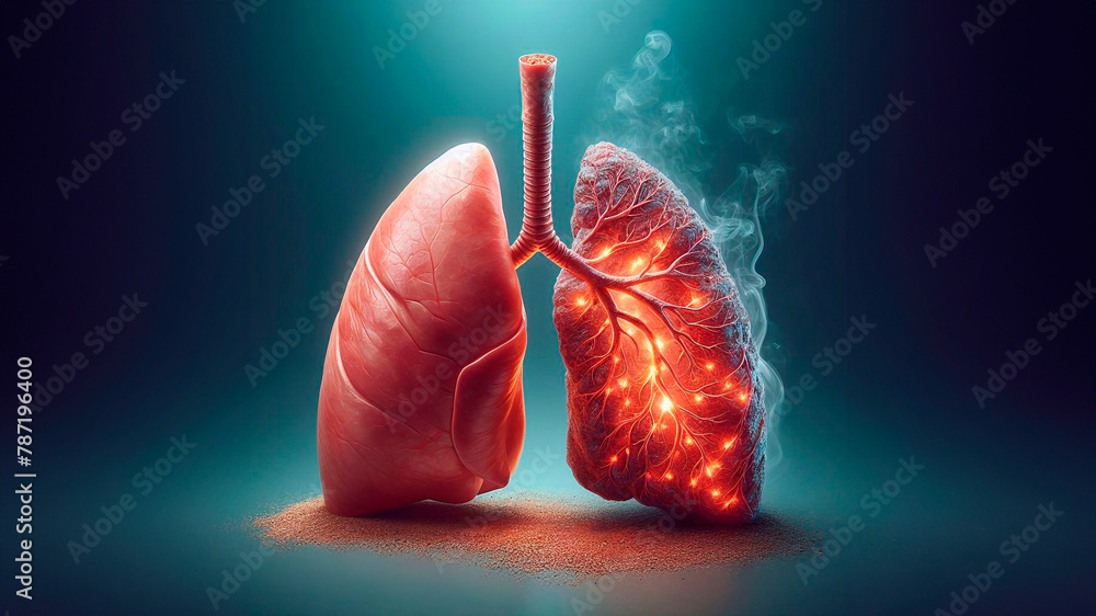 Image of a healthy lung next to a smoker's lung, providing a sharp ...