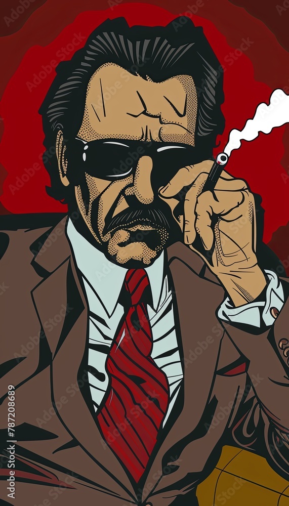 cartoon mexican king of narcos wearing gun and mask, abstract ...