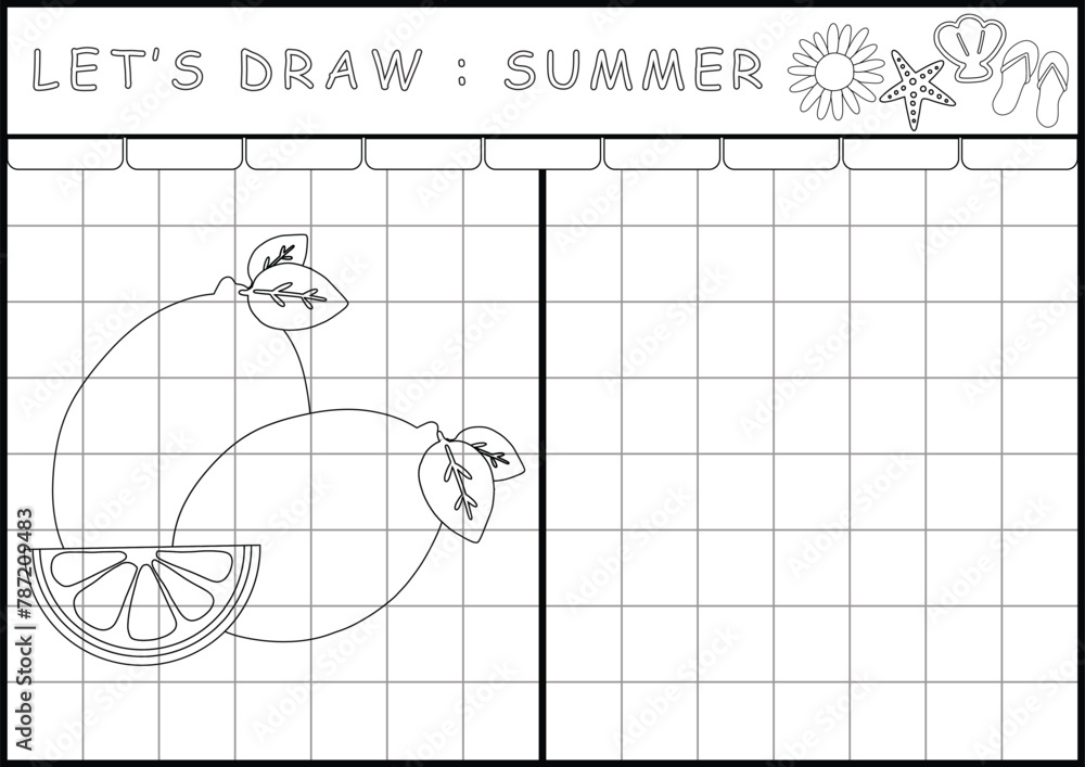 Summer printable worksheet drawing template page in black and white ...