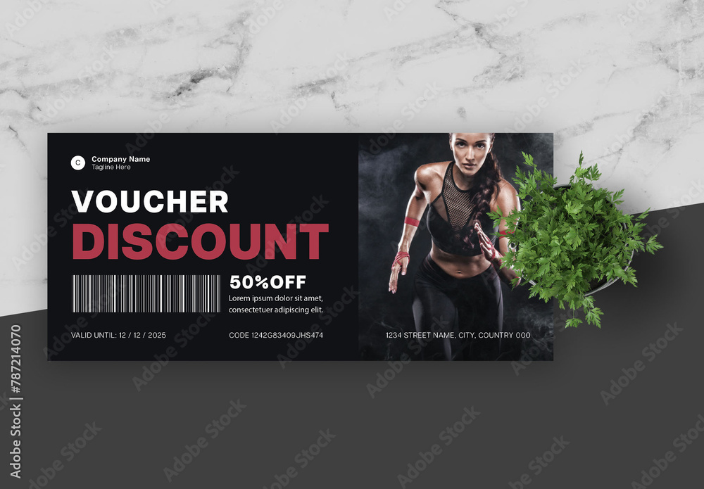Black and Red Bold Minimalist Voucher Stock Template | Adobe Stock