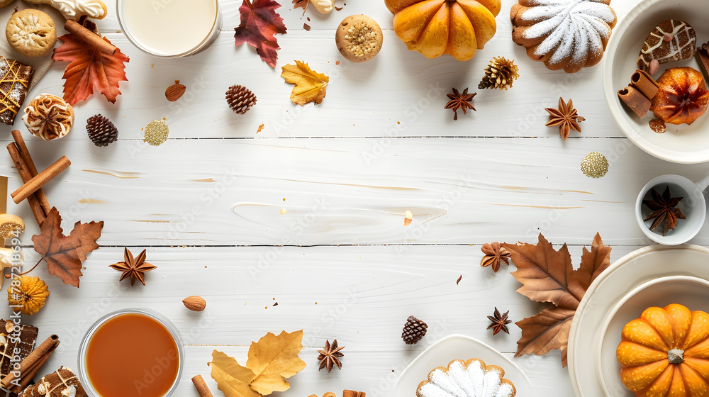 Autumn desserts side border Table scene with an assortment of ...