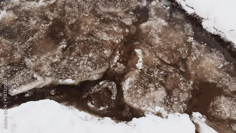 Motions of ice in water between icebergs. Crack in ice. Cold sea ...