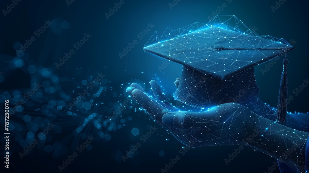 Digital Graduation Cap Illuminated by Network Connections Representing ...