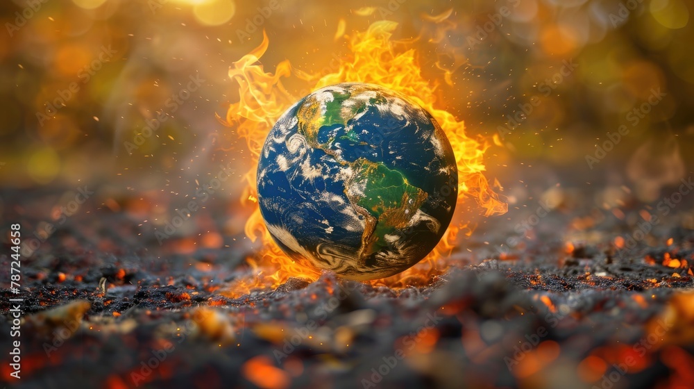Global warming. Planet Earth globe burning, temperature increase, over ...