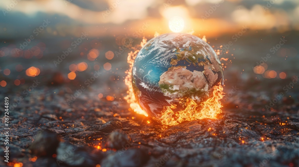 Global warming. Planet Earth globe burning, temperature increase, over ...