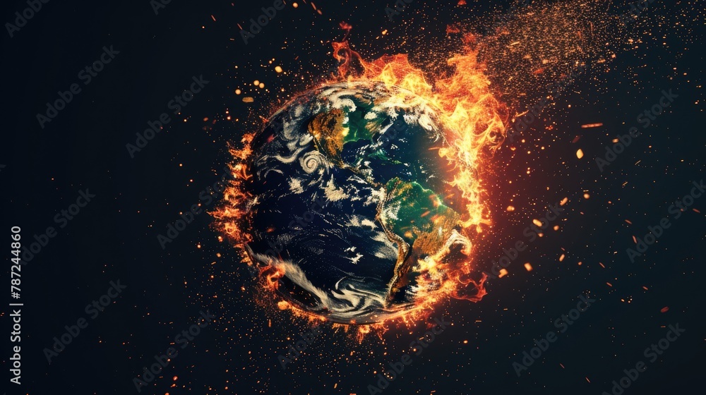 Global warming. Planet Earth globe burning, temperature increase, over ...