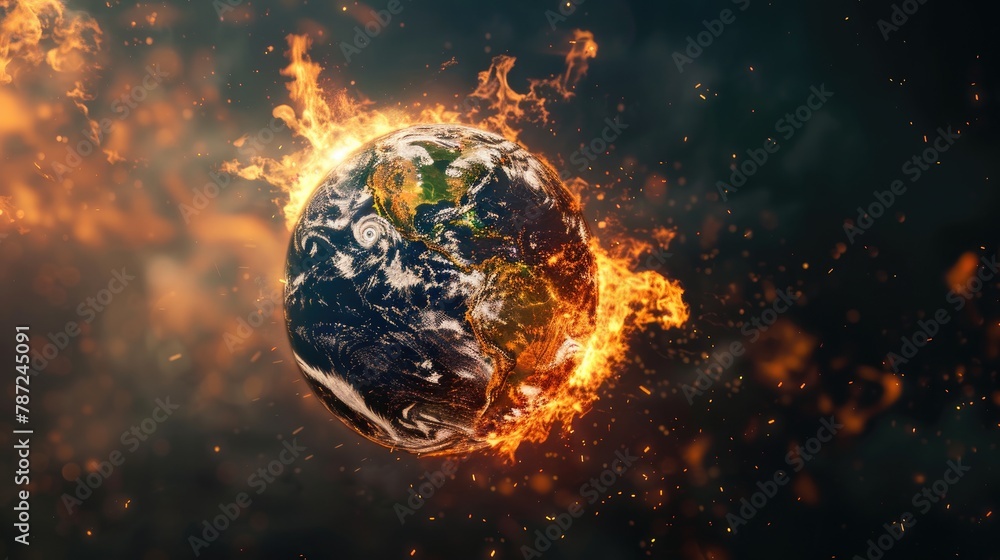 Global warming. Planet Earth globe burning, temperature increase, over ...