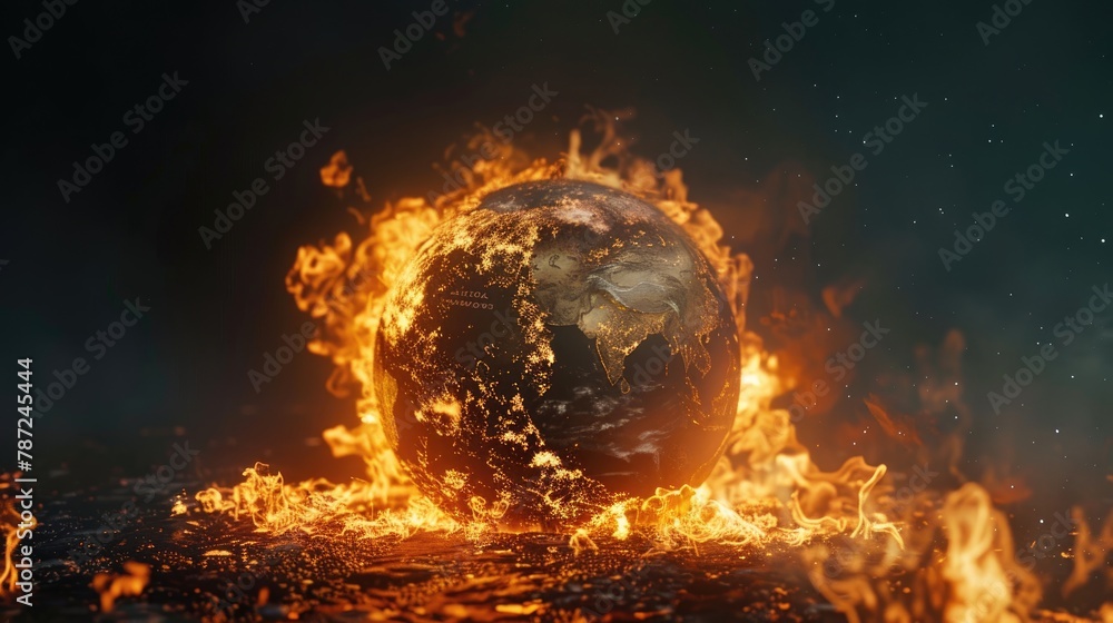 Global warming. Planet Earth globe burning, temperature increase, over ...