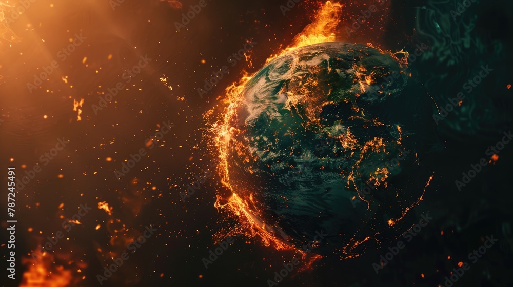 Global warming. Planet Earth globe burning, temperature increase, over ...