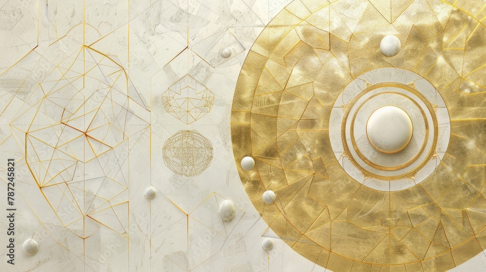 white and gold background. gold leaf style book cover. sacred geometry ...