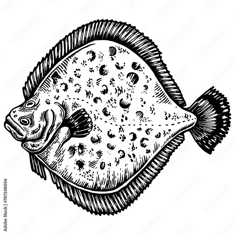 European plaice flounder fish animal engraving PNG illustration ...
