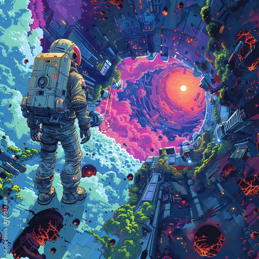 Capture the essence of tragedy in a space odyssey! Create a pixel art ...