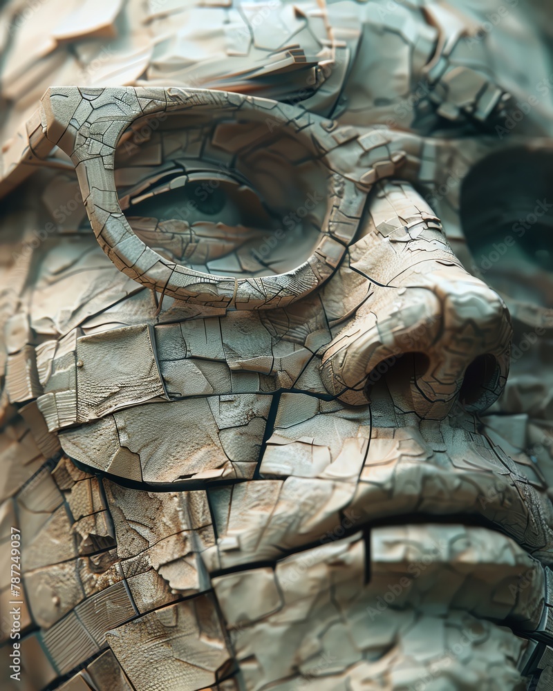 Craft a clay sculpture in a unique voxel art style that explores the ...
