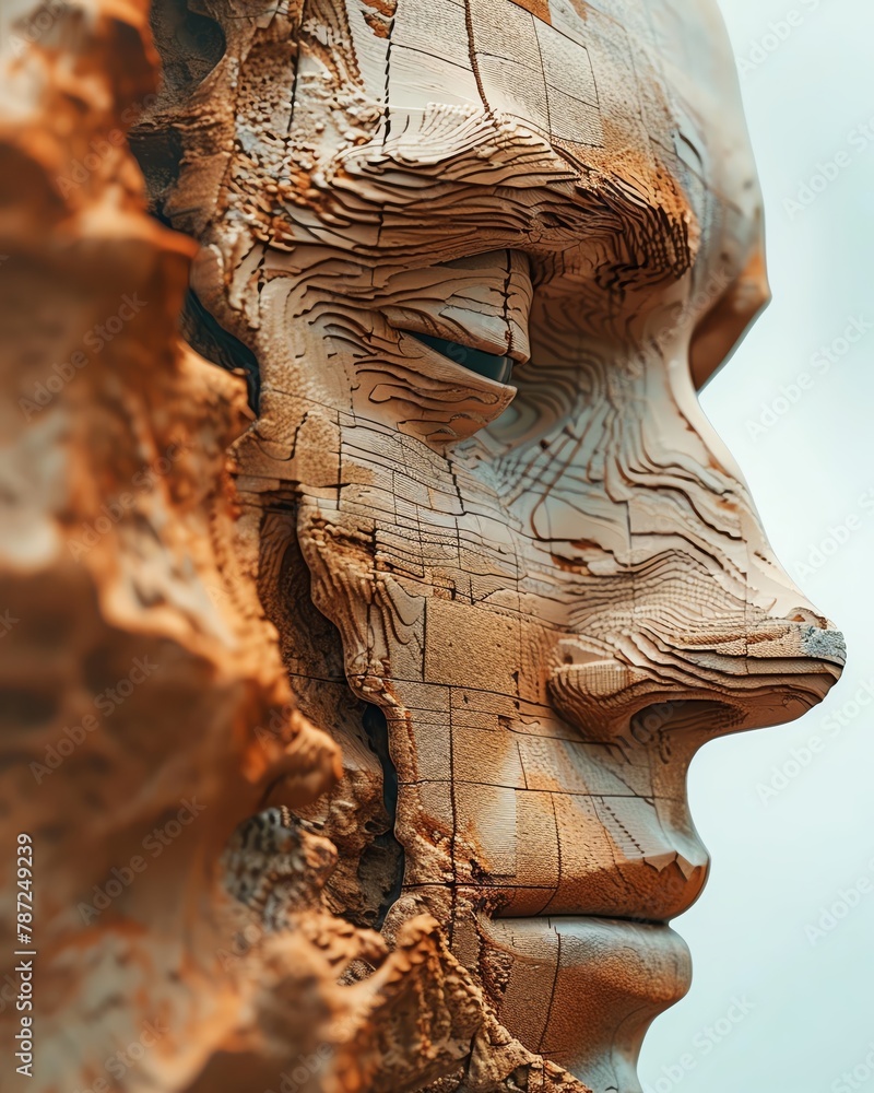 Craft a clay sculpture in a unique voxel art style that explores the ...