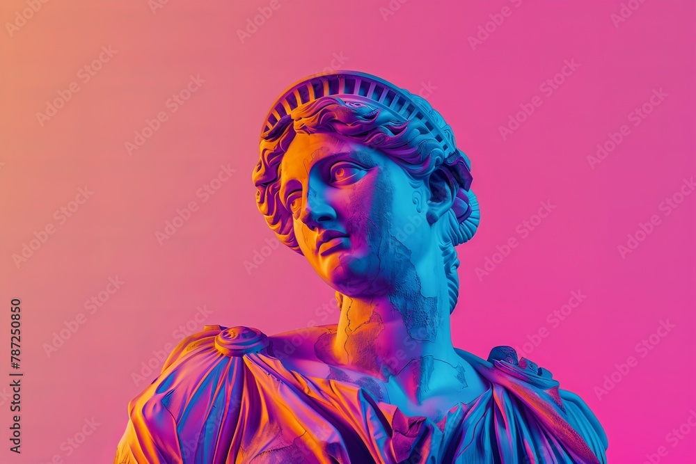 Sculpture abstract greek deity Venus de Milo, in retrowave city pop ...