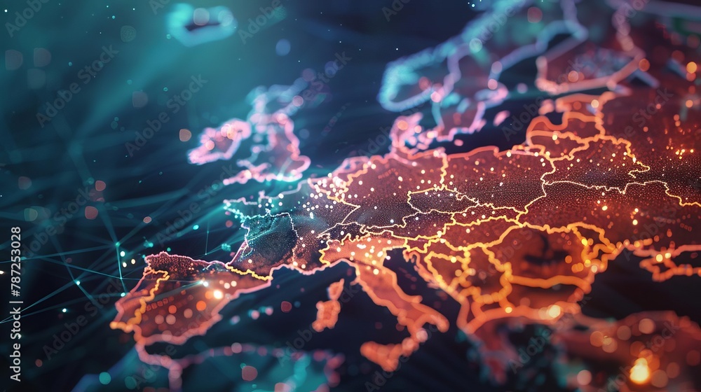 abstract digital map of europe representing global network highspeed ...