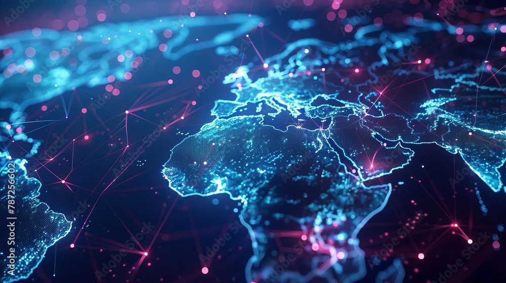 global connectivity abstract digital world map with glowing data ...